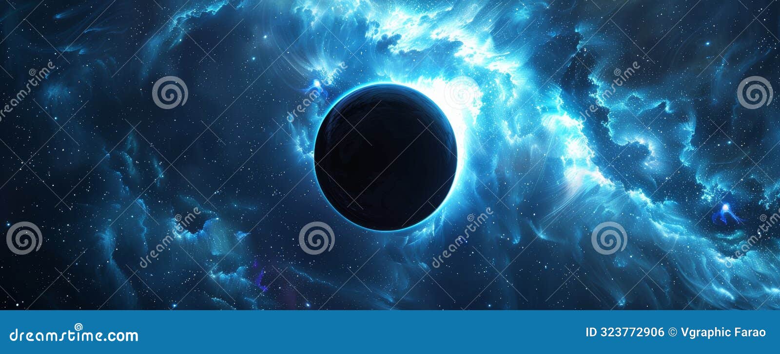 Planet in a Glowing Blue Interstellar Cloud, Space and Galaxy Concept ...