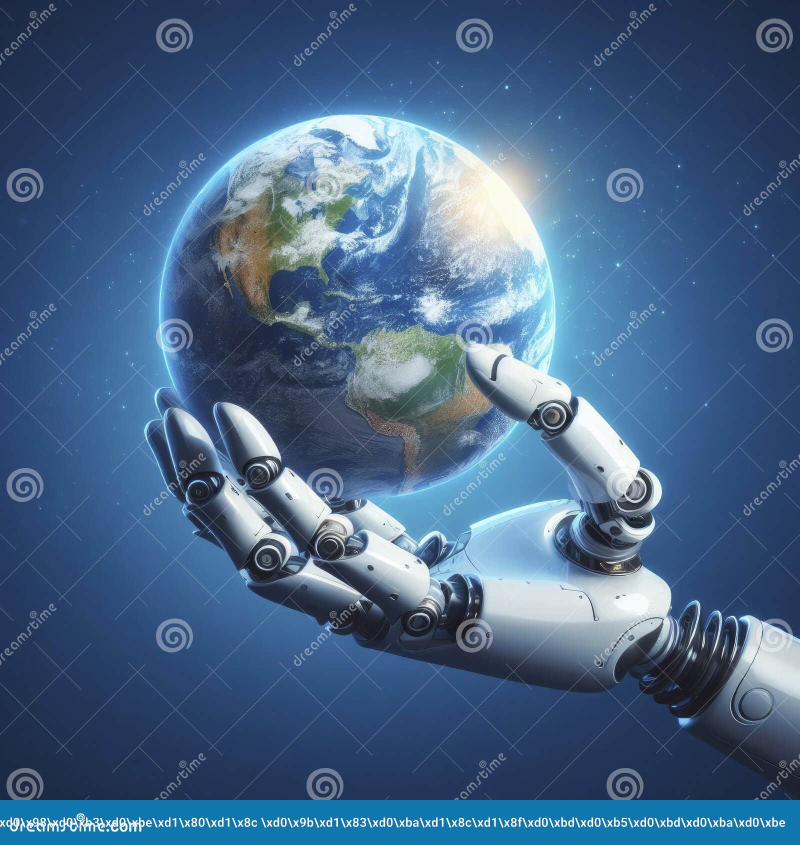 Planet in the Hands of a Robot. Ai Generative Stock Illustration ...