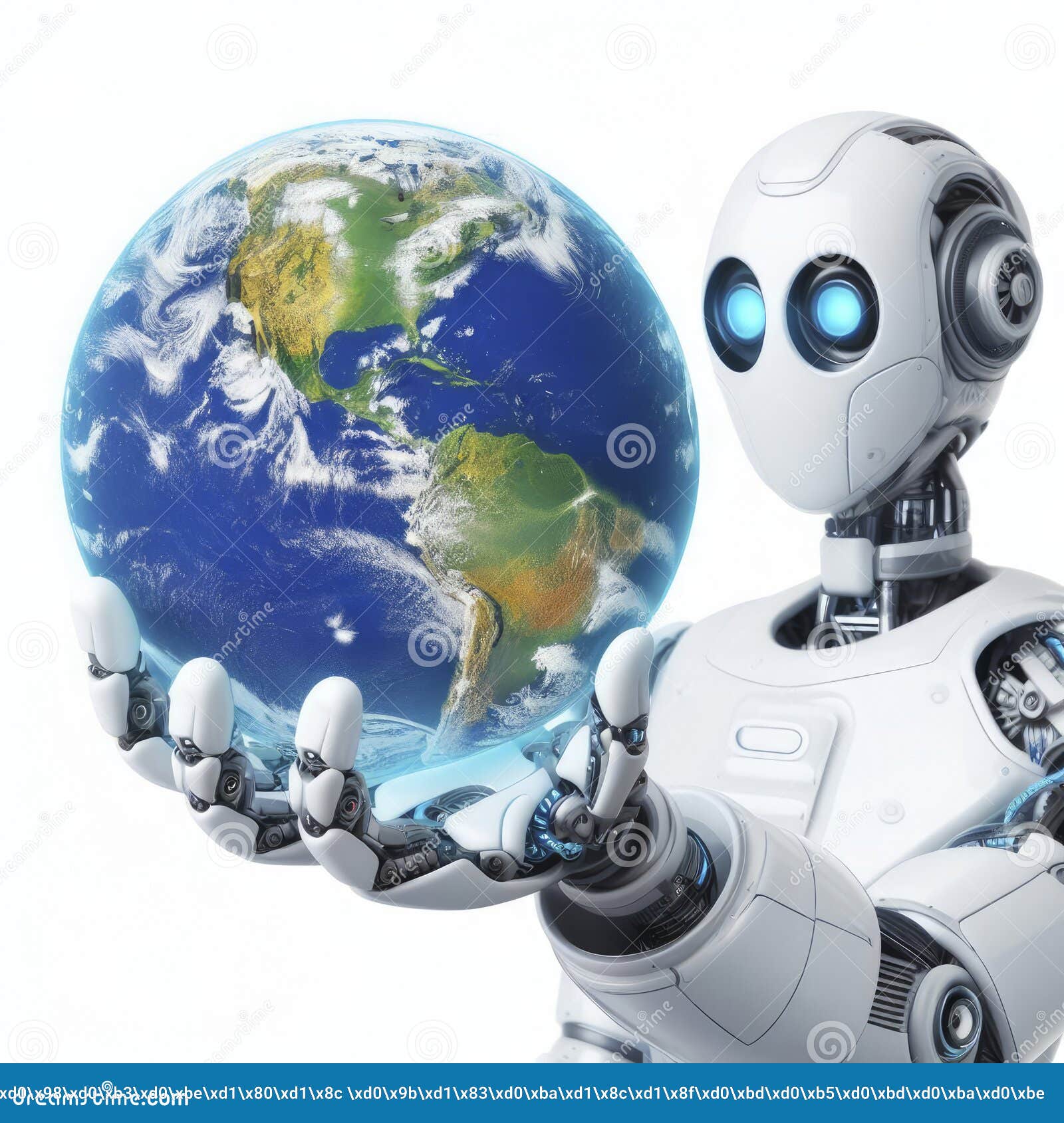 Planet in the Hands of a Robot. Ai Generative Stock Illustration ...