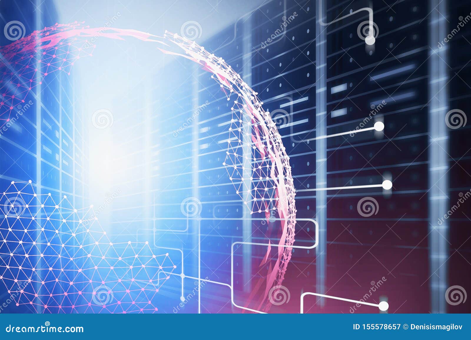 Planet Hologram and Network Interface, Server Room Stock Illustration ...