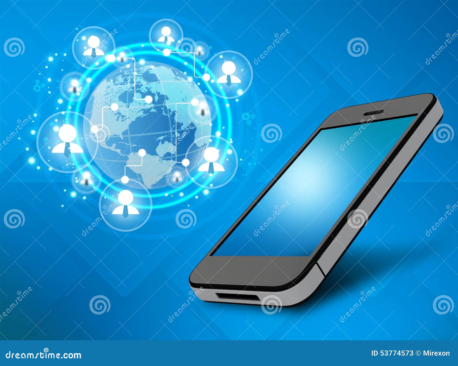 Planet with Icons People and Phone Standing Next Stock Illustration ...