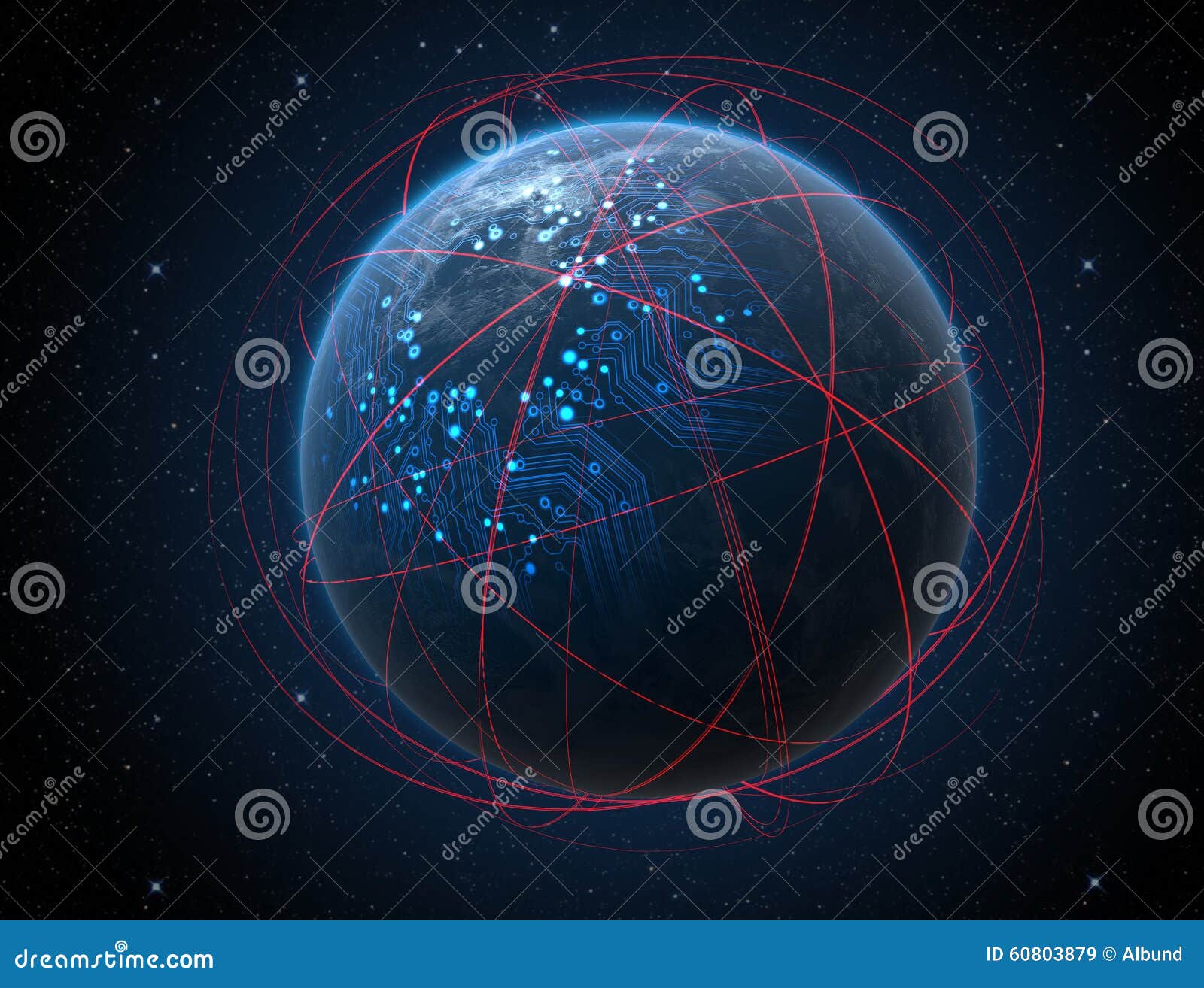 Planet with Illuminated Network and Light Trails Stock Illustration ...