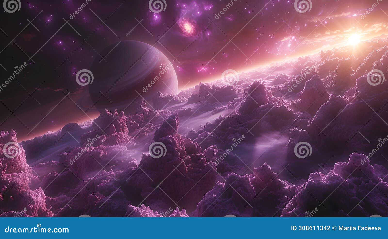Planet Image, Unreal Galaxy Image Purple Background with Space for ...