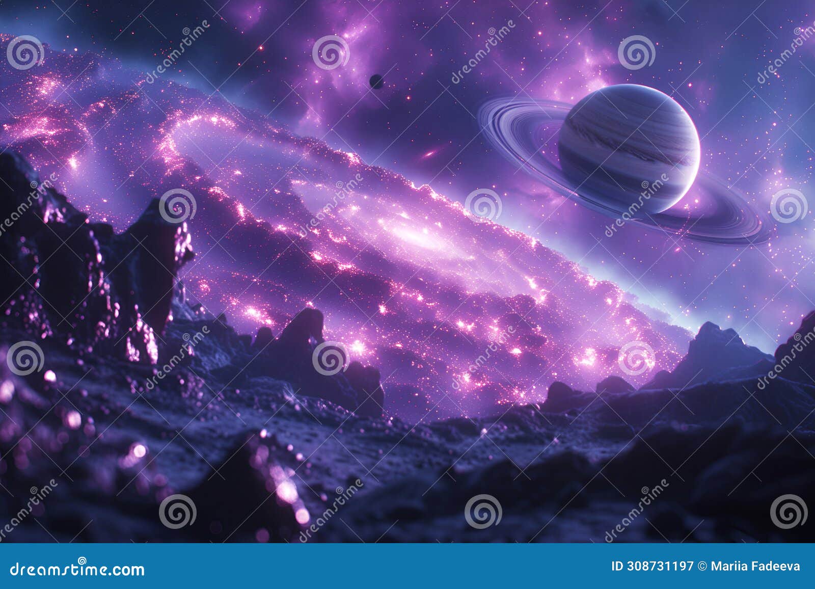 Planet Image, Unreal Galaxy Image Purple Background with Space for ...