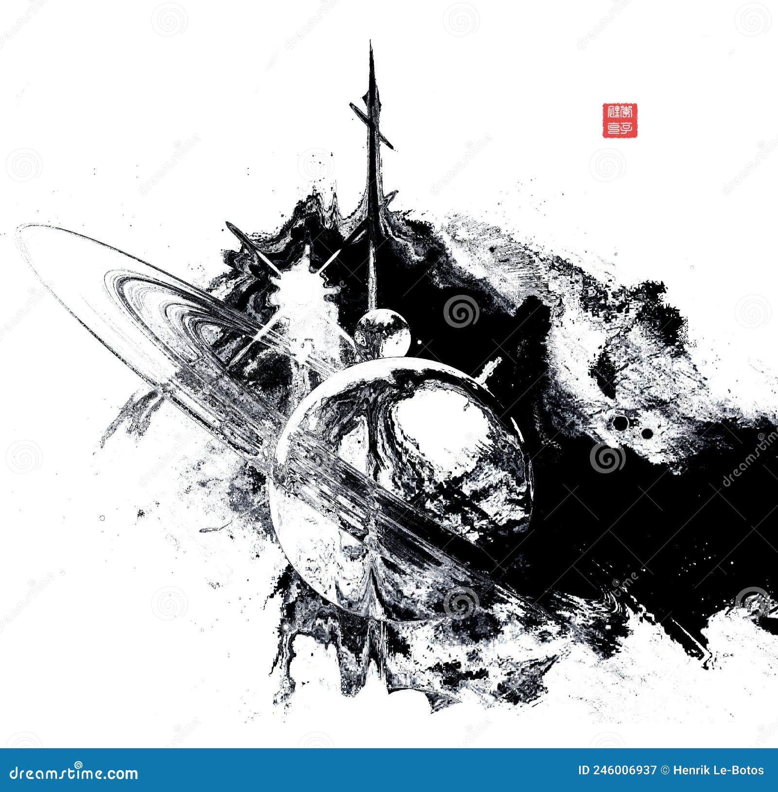 Planet Ink Outerspace Science Fiction Stock Image - Image of monochrome ...