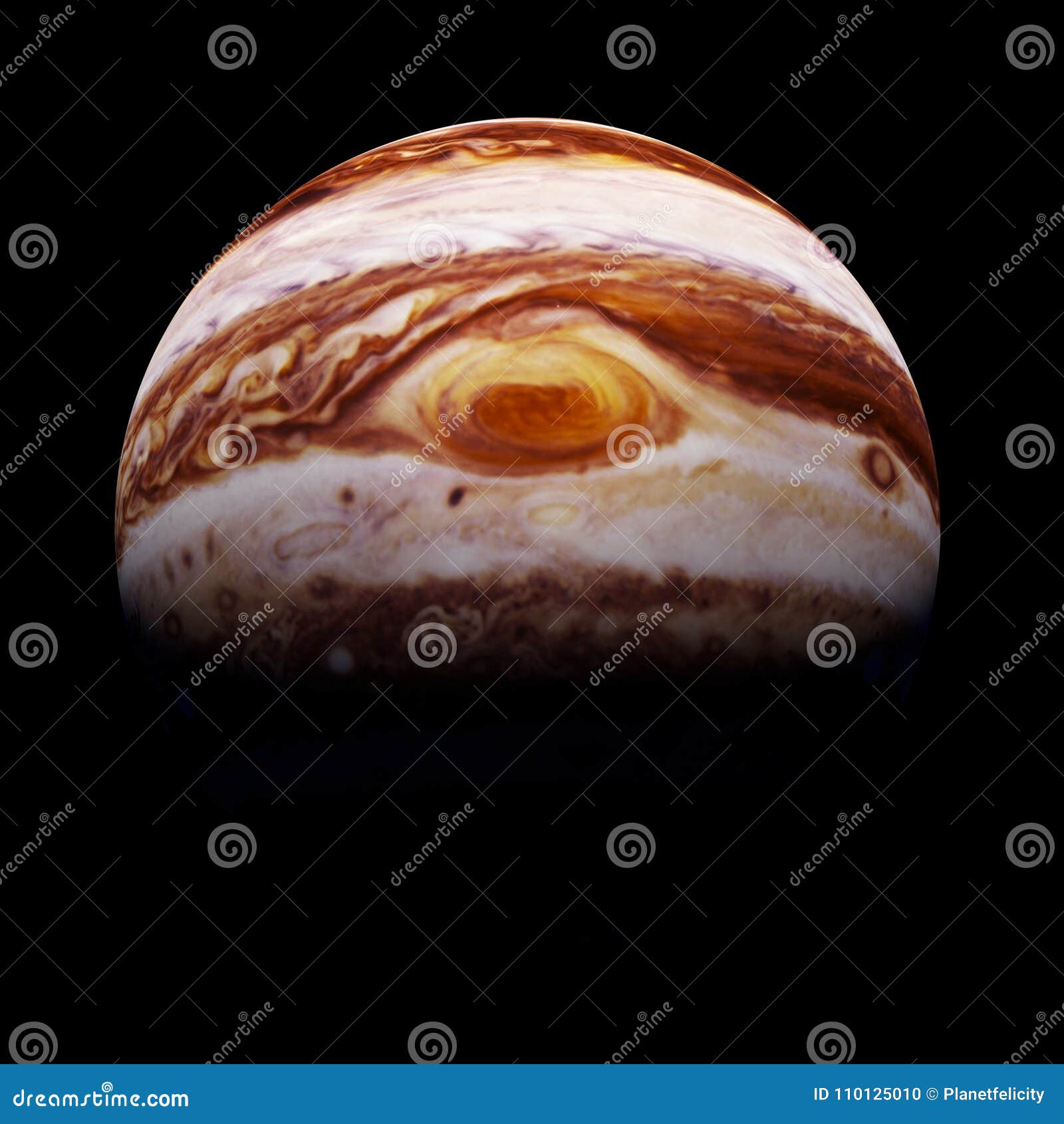 Planet Jupiter Isolated on Black Background with Focus on the Red Spot ...