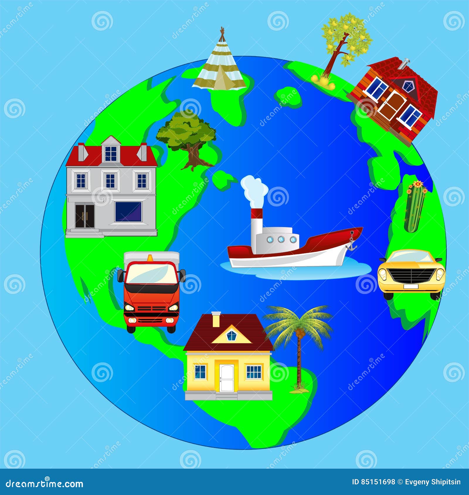 Planet land and building stock vector. Illustration of life - 85151698