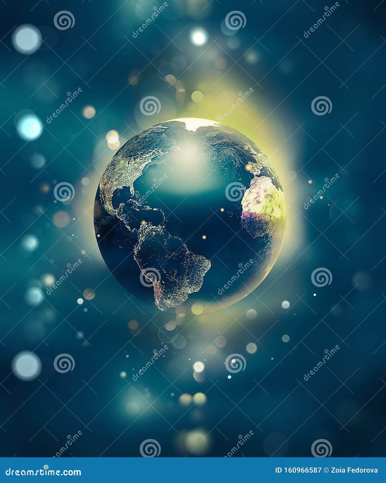 Shining World Floating in Space Stock Illustration - Illustration of ...