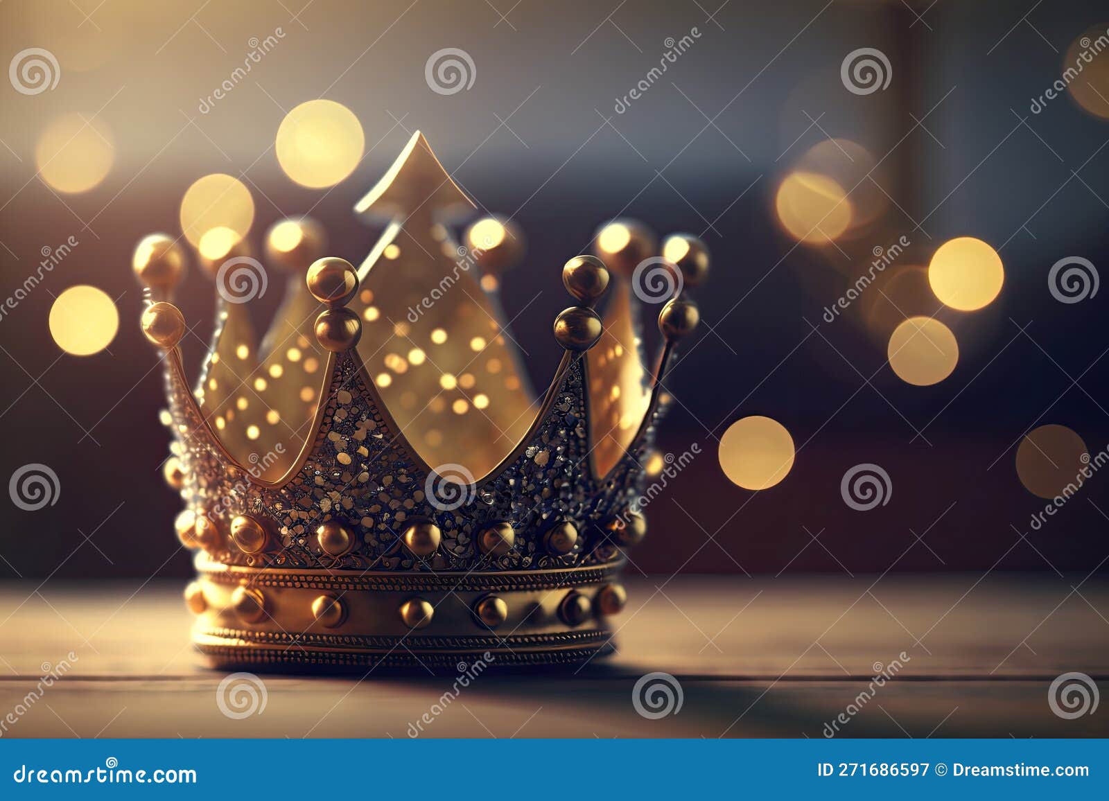 Planet of Make Believe. Bokeh Effect, Beautiful Golden Crown on Table ...