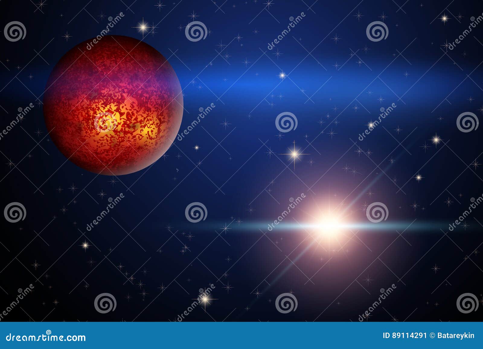 The Planet Mars and Bright Star in Space Stock Illustration ...