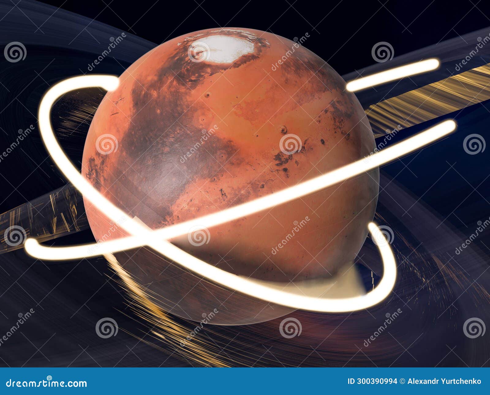 Planet Mars with Light Rings in Outer Space Stock Illustration ...