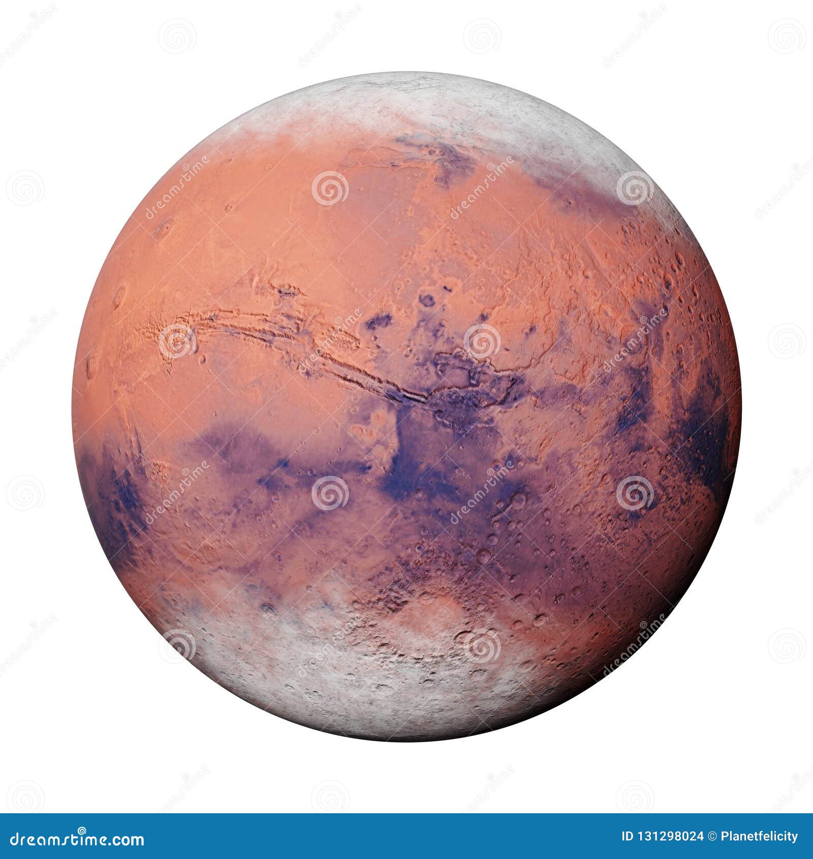 Planet Mars during the Martian Winter, Isolated on White Background ...