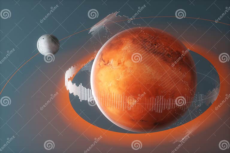 Planet Mars with the Orbit of the Moon on a Blue Background Stock ...
