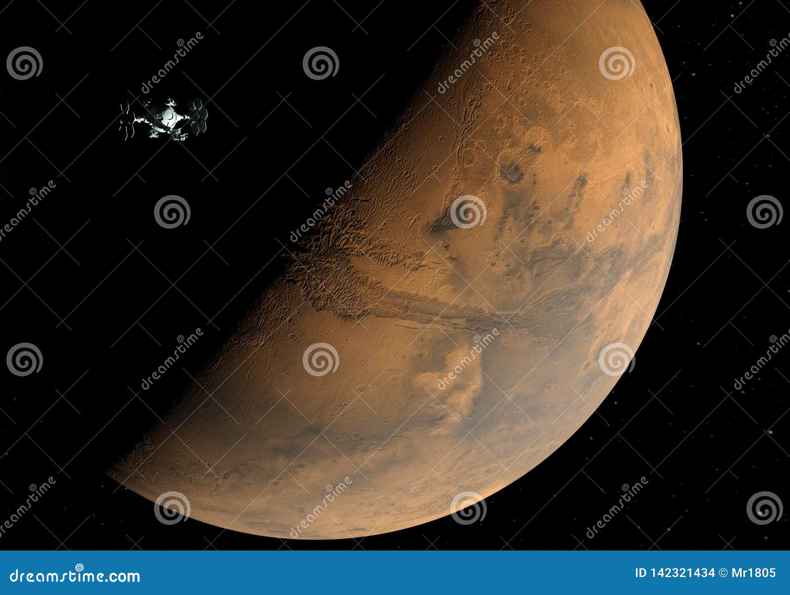 Planet Mars and Space Probe Stock Illustration - Illustration of flying ...