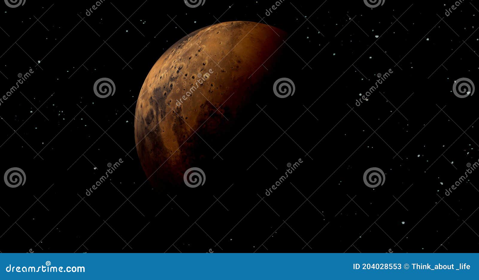 Planet Mars Sun Rise Isolate on Dark. Front View of Mars Planet from 3d ...