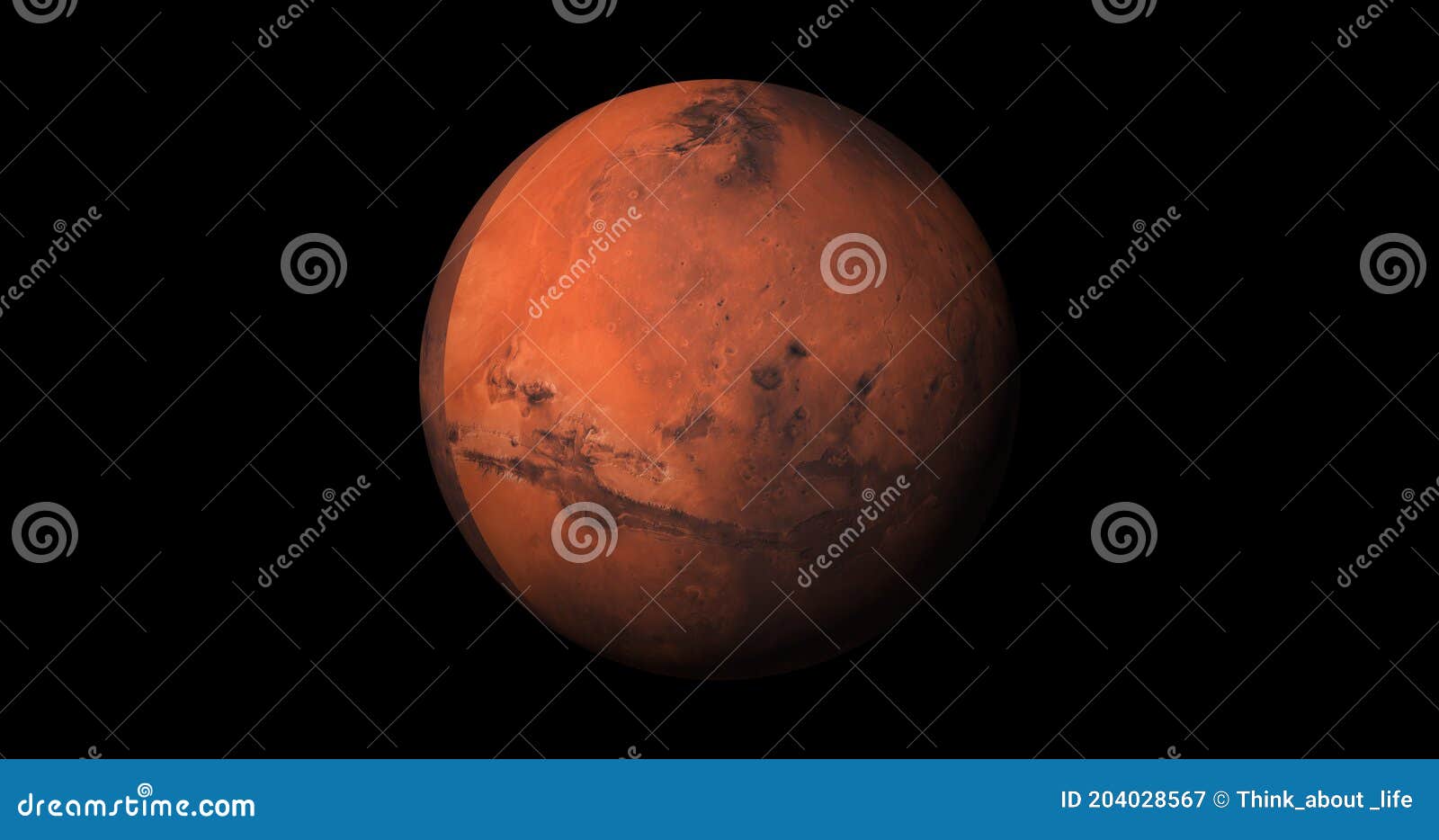 Planet Mars Sun Rise Isolate on Dark. Front View of Mars Planet from 3d ...