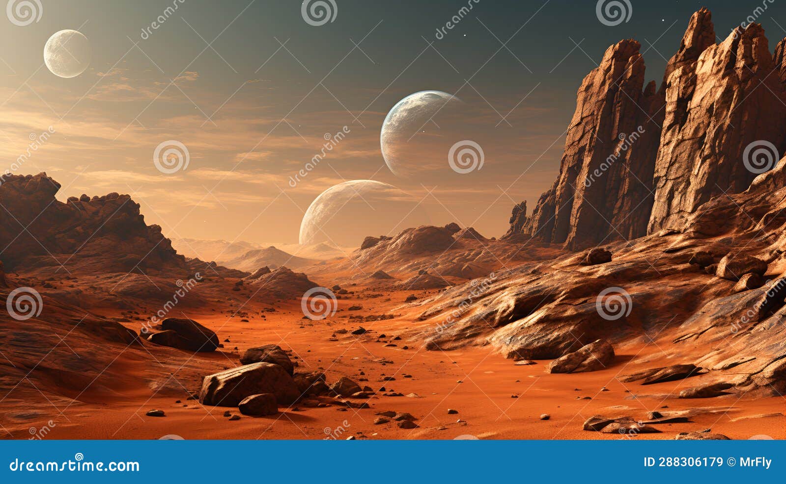 Planet Mars, View of Arid Environment, Rocks and Space View Stock ...