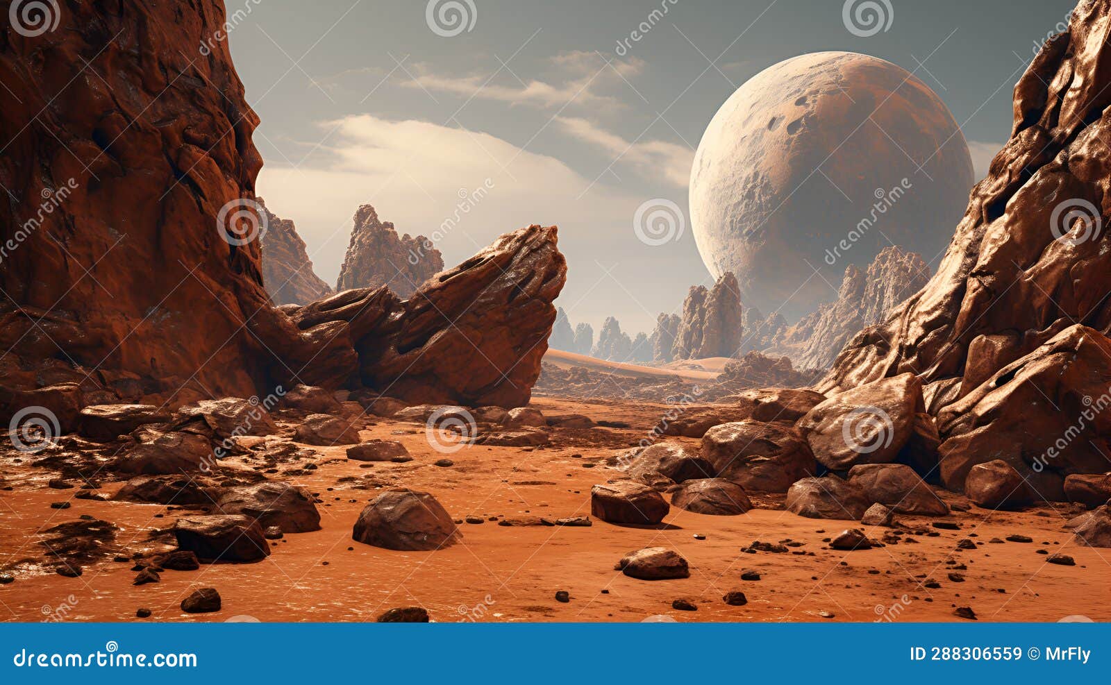 Planet Mars, View of Arid Environment, Rocks and Space View Stock Image ...