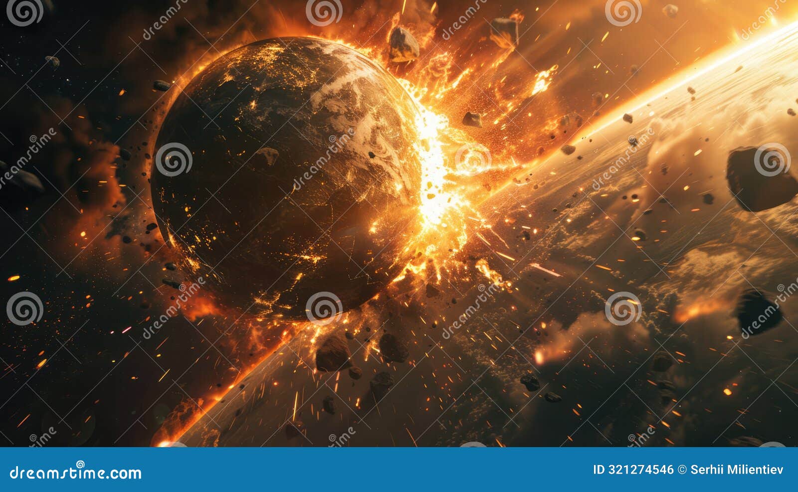 Planet or Moon Exploding from Nuclear Blast. Explosion of Atomic Bomb ...