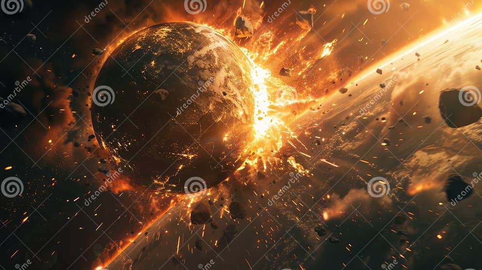 Planet or Moon Exploding from Nuclear Blast. Explosion of Atomic Bomb ...