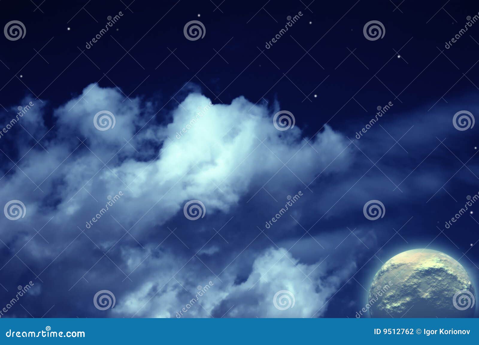 Planet, Moon and Stars in Cloudy Sky Stock Photo - Image of heaven ...