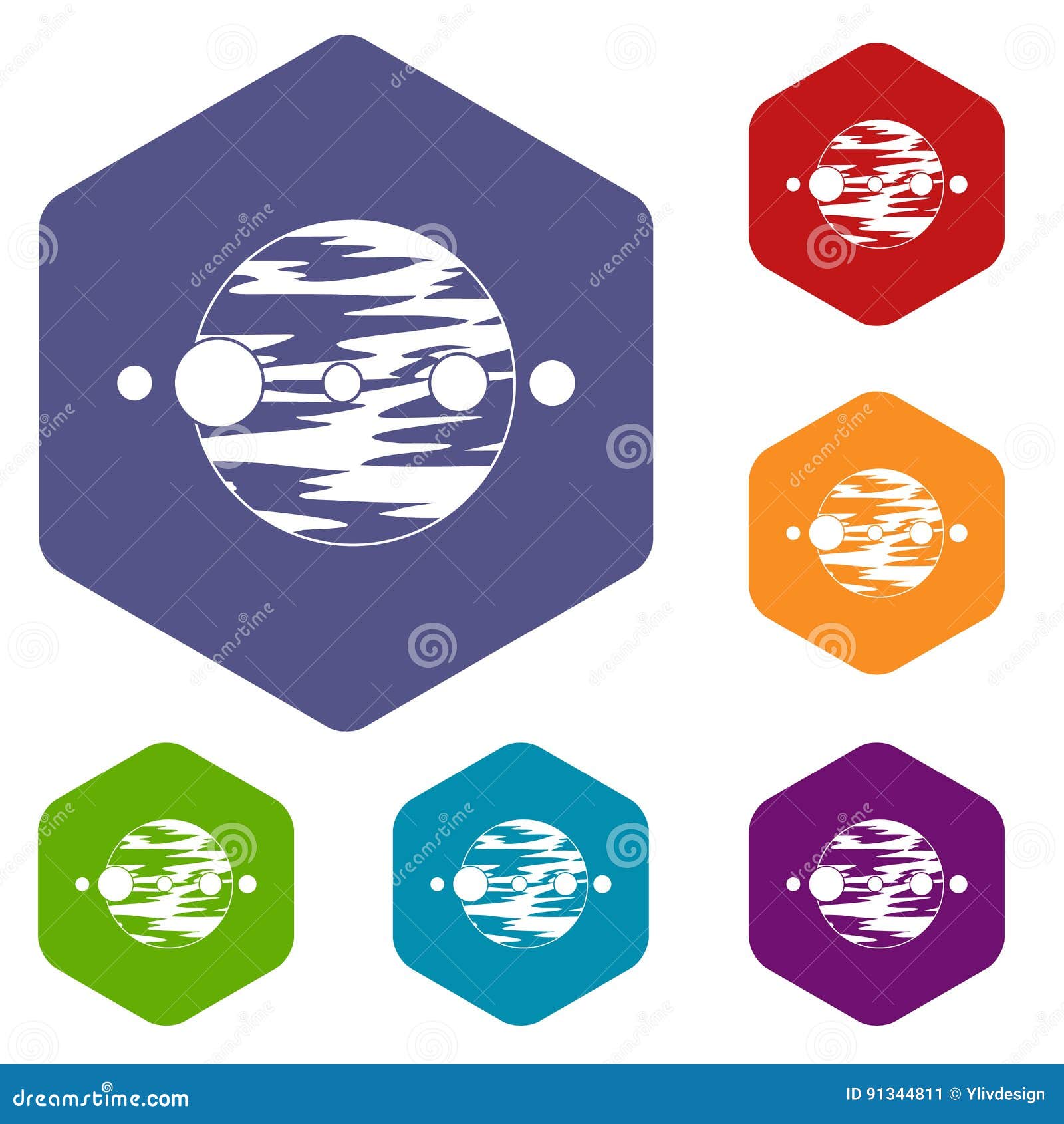 Planet and Moons Icons Set Hexagon Stock Vector - Illustration of sign ...