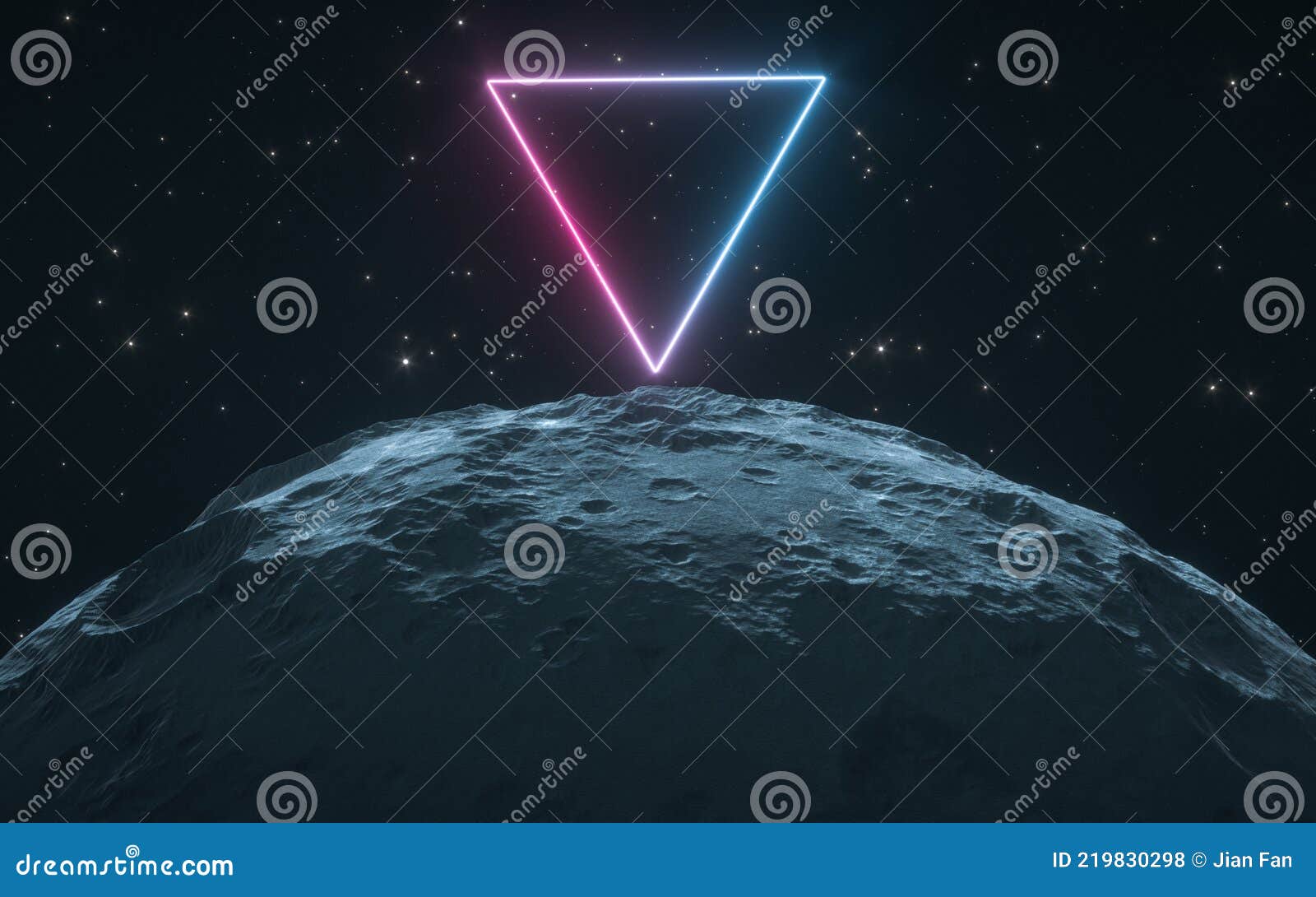 Planet and Neon Light with Starry Sky Background, 3d Rendering Stock ...