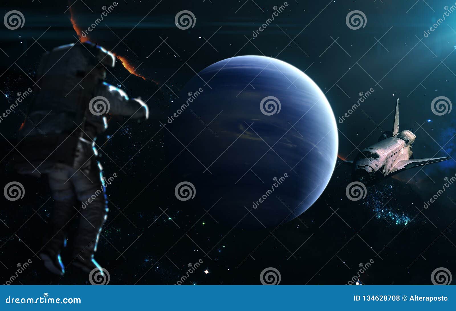 Planet Neptune in Blue Light. Solar System. Science Fiction Art ...