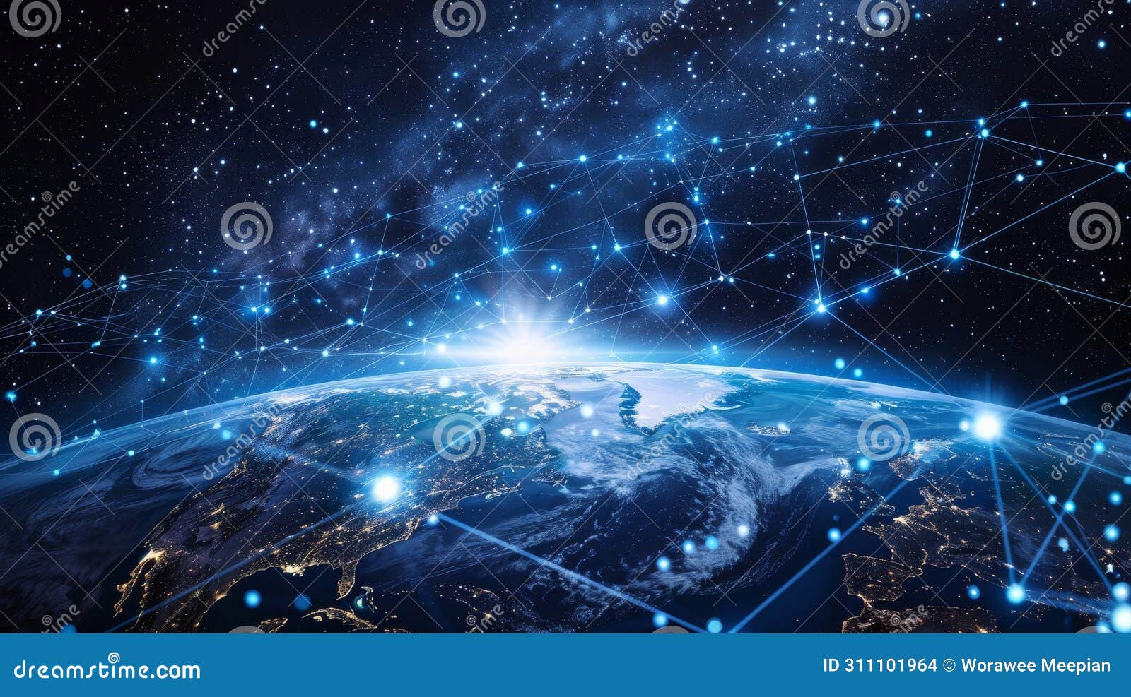 A Planet with a Network of Lines Connecting it To Other Planets Stock ...