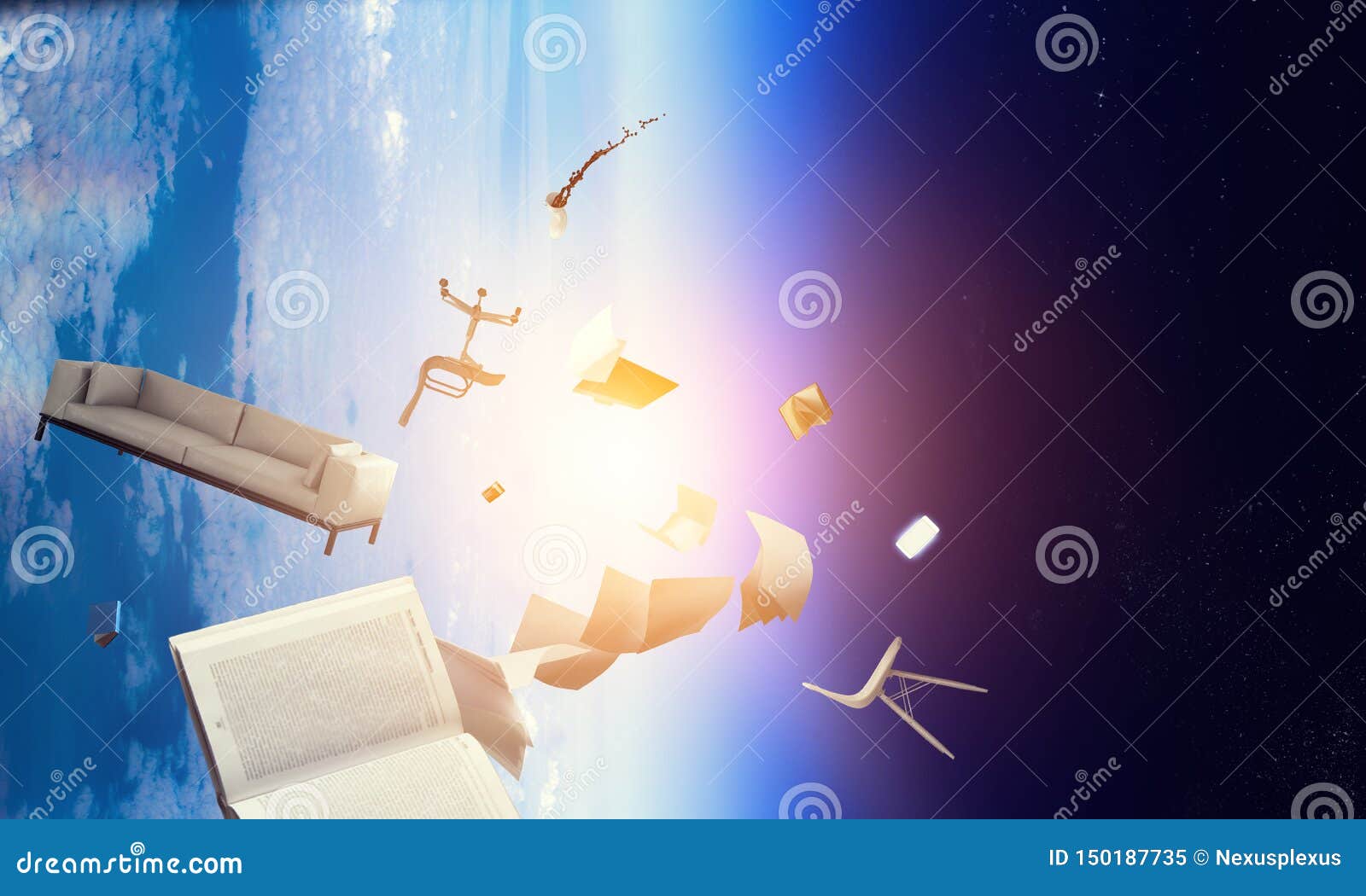 Planet Orbit with Office Stuff Flying Around Stock Image - Image of ...