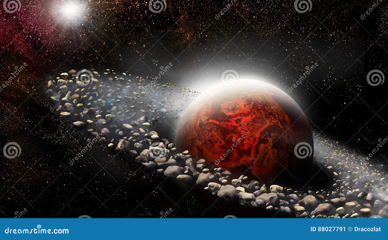 Planet with Ring of Asteroids Stock Illustration - Illustration of ...