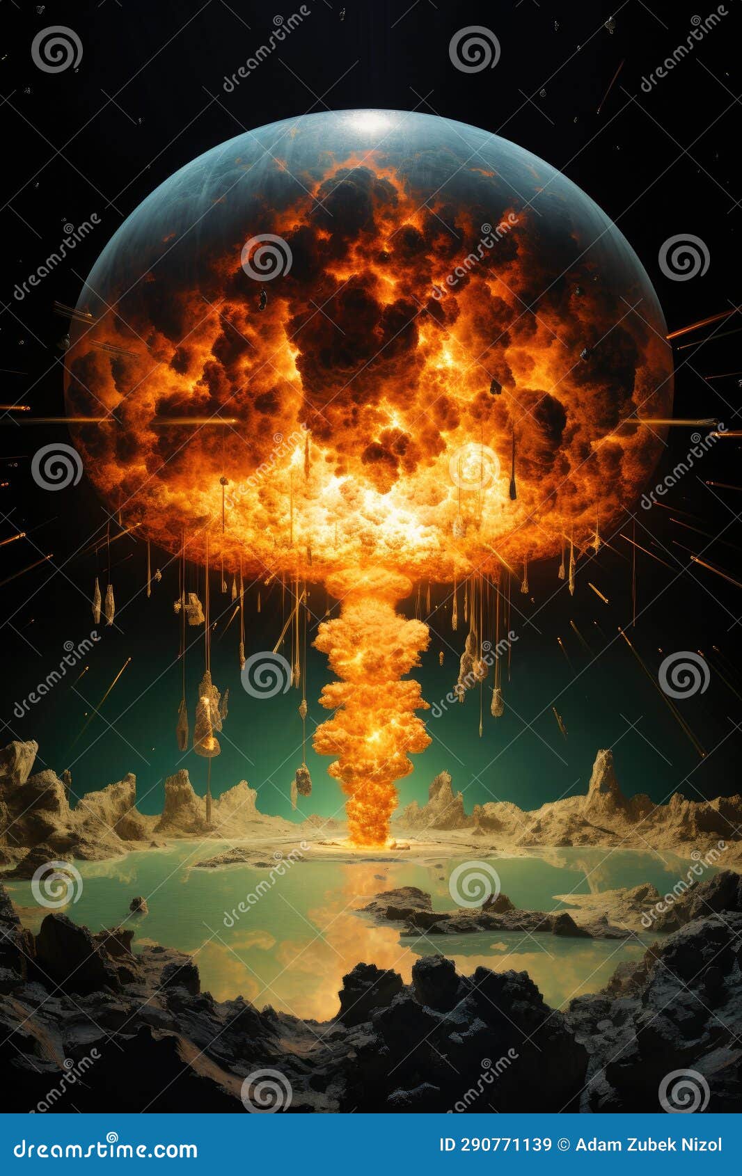 A Planet with a Ring of Fire and a Body of Water Below Stock ...