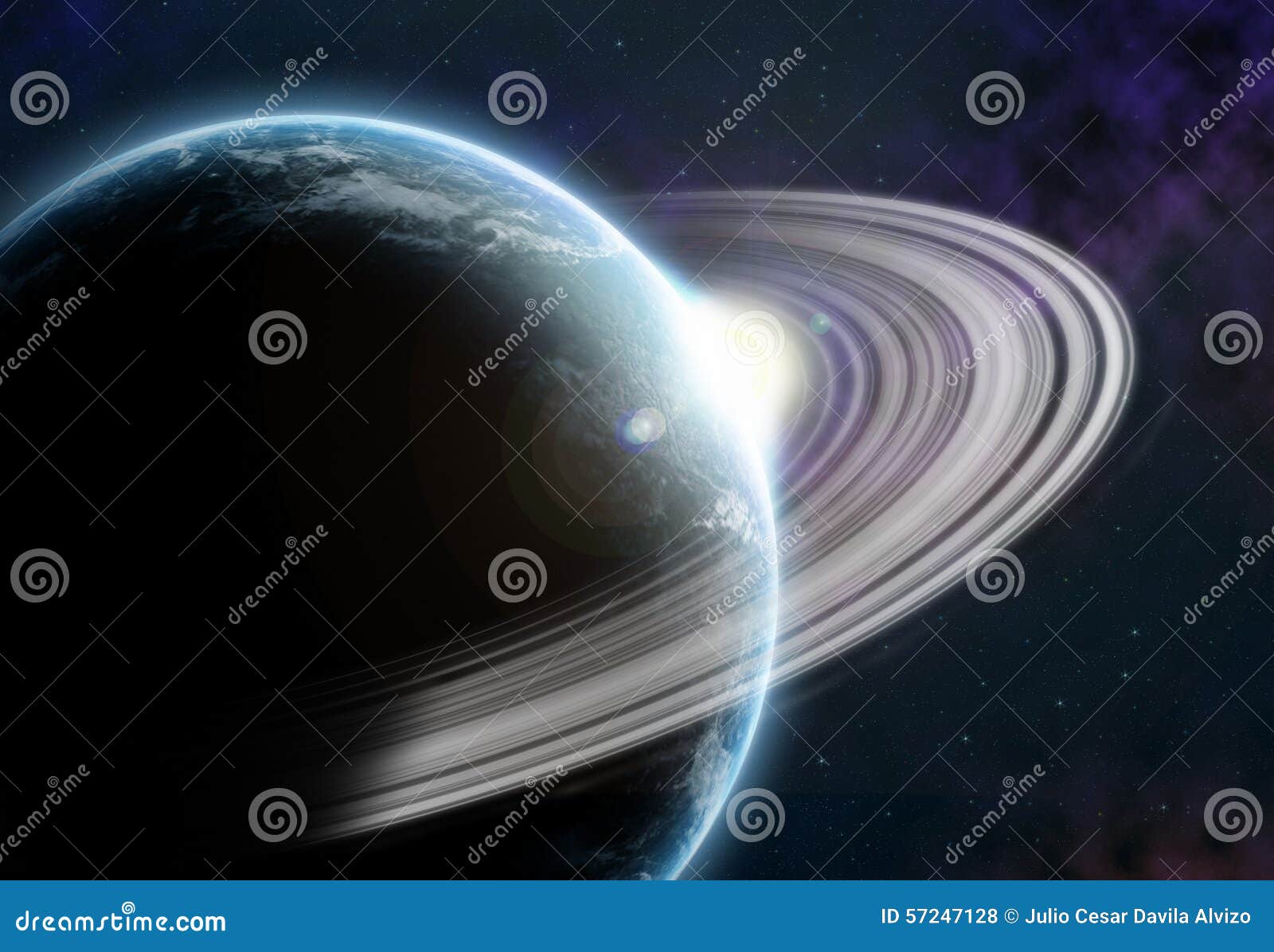 Planet with Ring of Ice Particles Stock Illustration - Illustration of ...