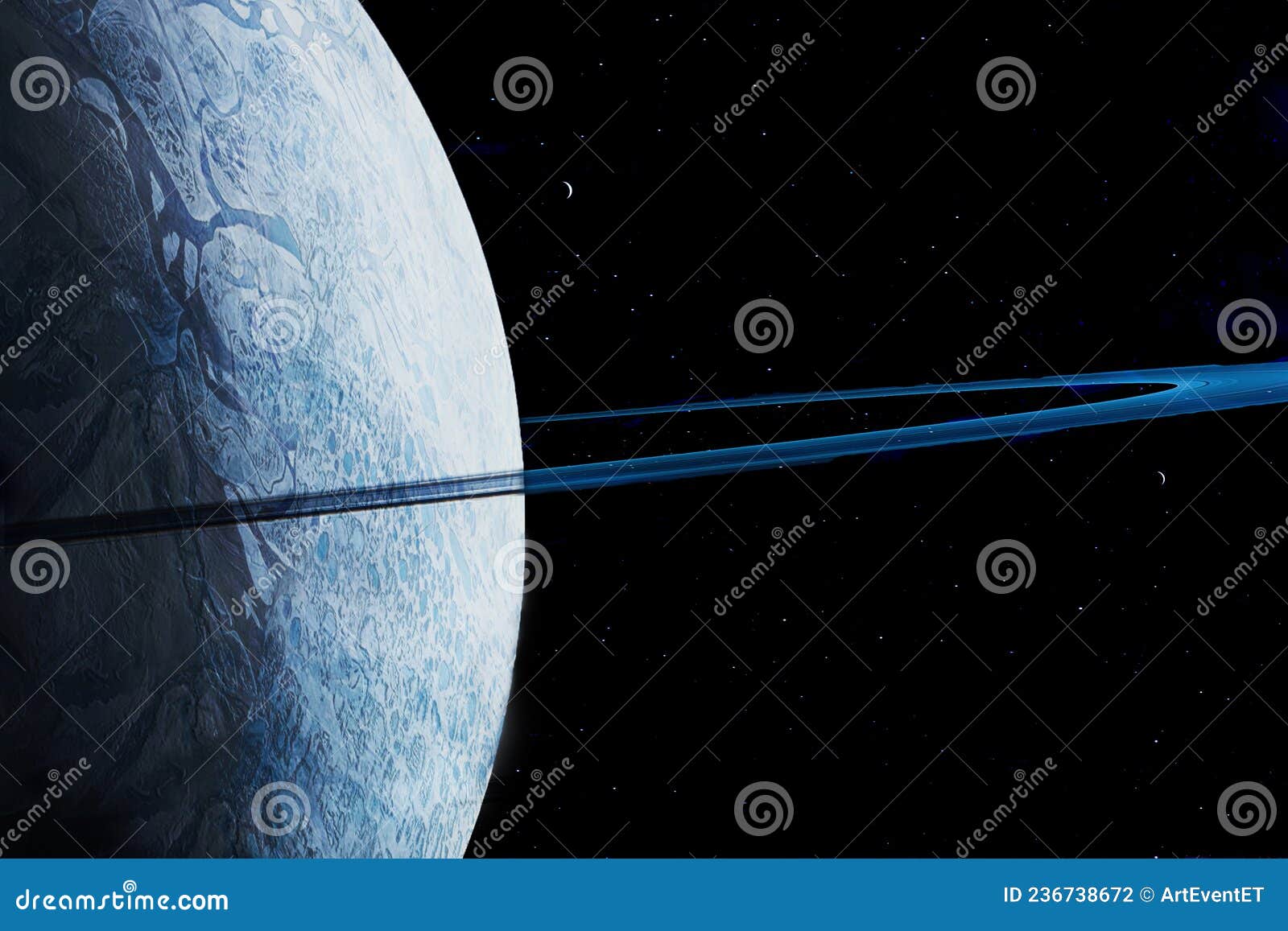 Planet with Rings in Space and Stars in the Night Sky Stock ...