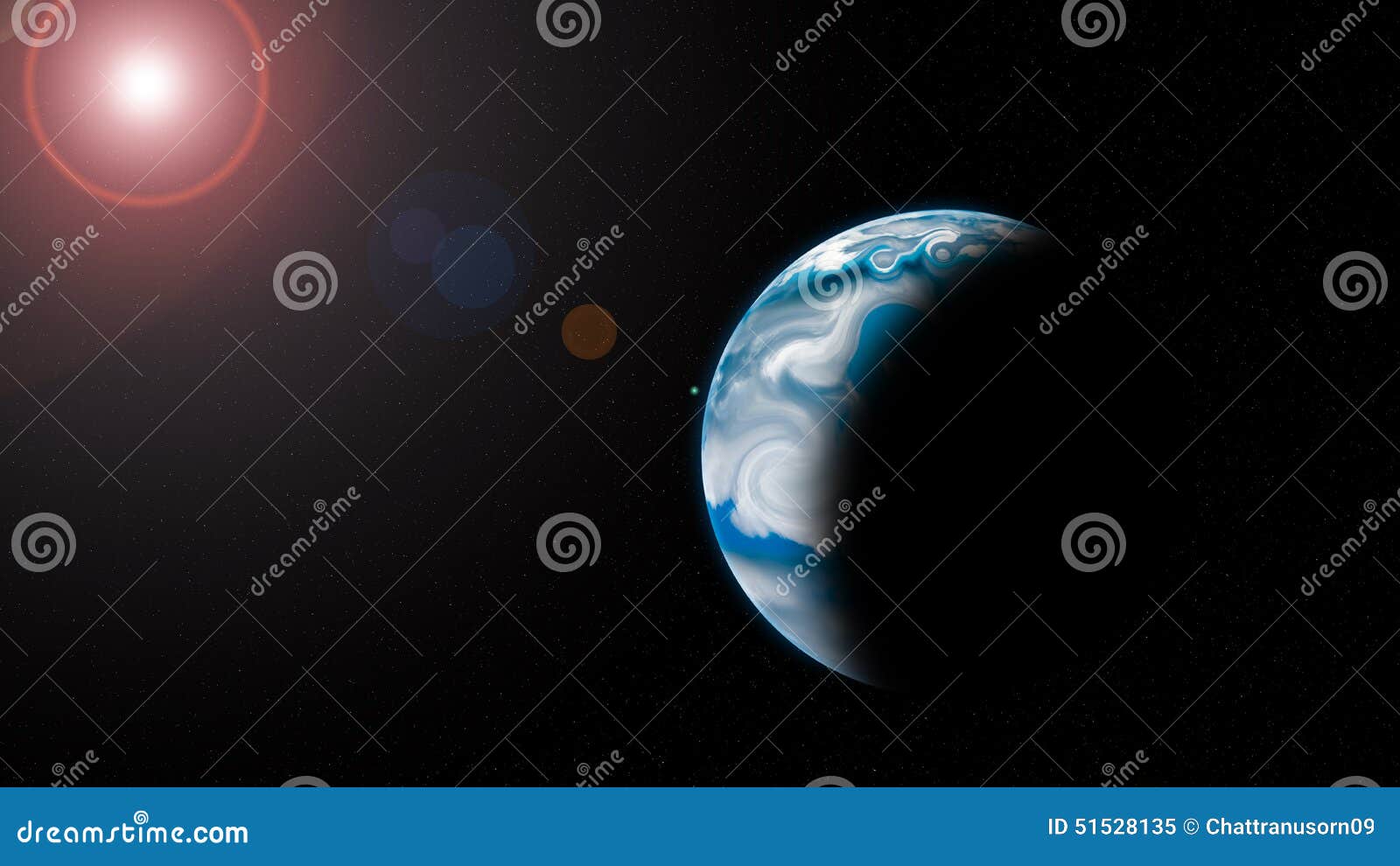 Planet with Rising Sun stock illustration. Illustration of night - 51528135