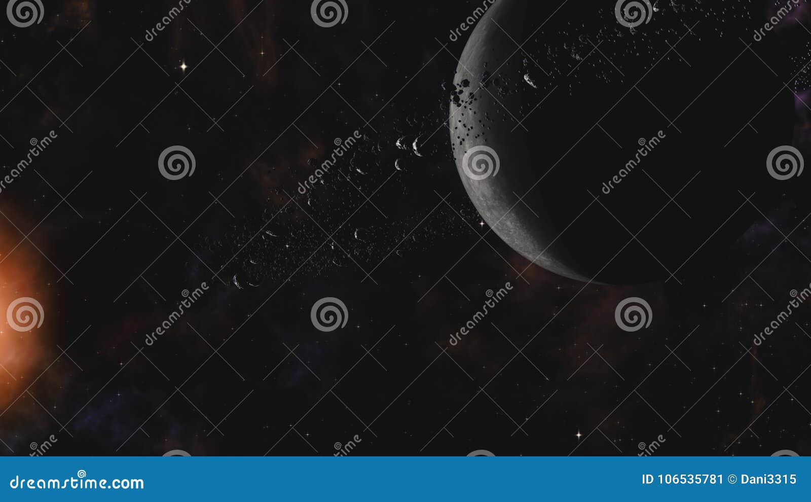 Planet with Rocks and Ice Particles Ring System Orbiting Red Dwarf Star ...