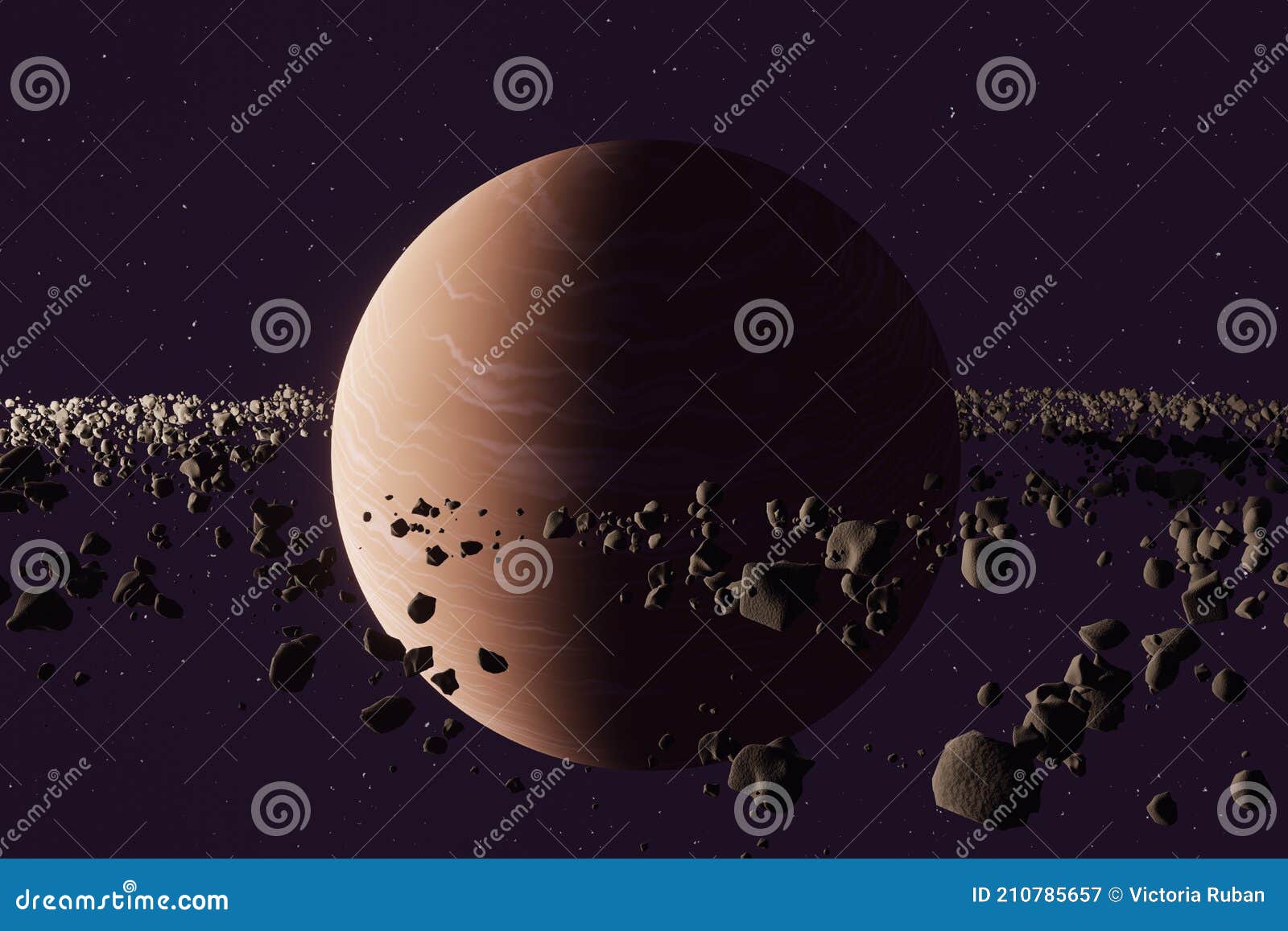 Planet Saturn or Jupiter Close-up with Stone Ring in Space Stock ...