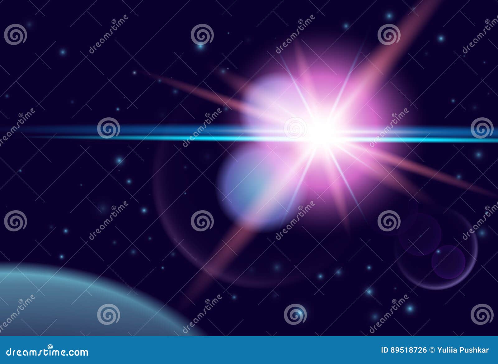Planet and Shine Star in Dark Space. Vector Cosmos Background Stock ...