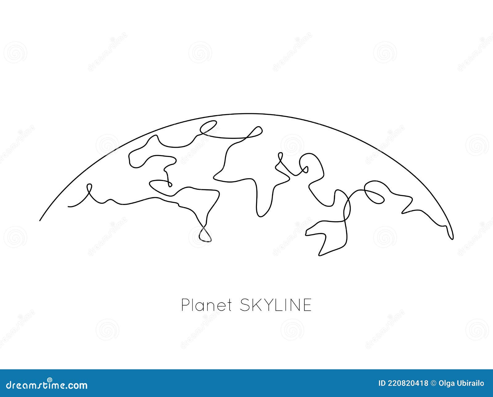 Planet Skyline and World Map in One Continuous Line Drawing. Earth ...