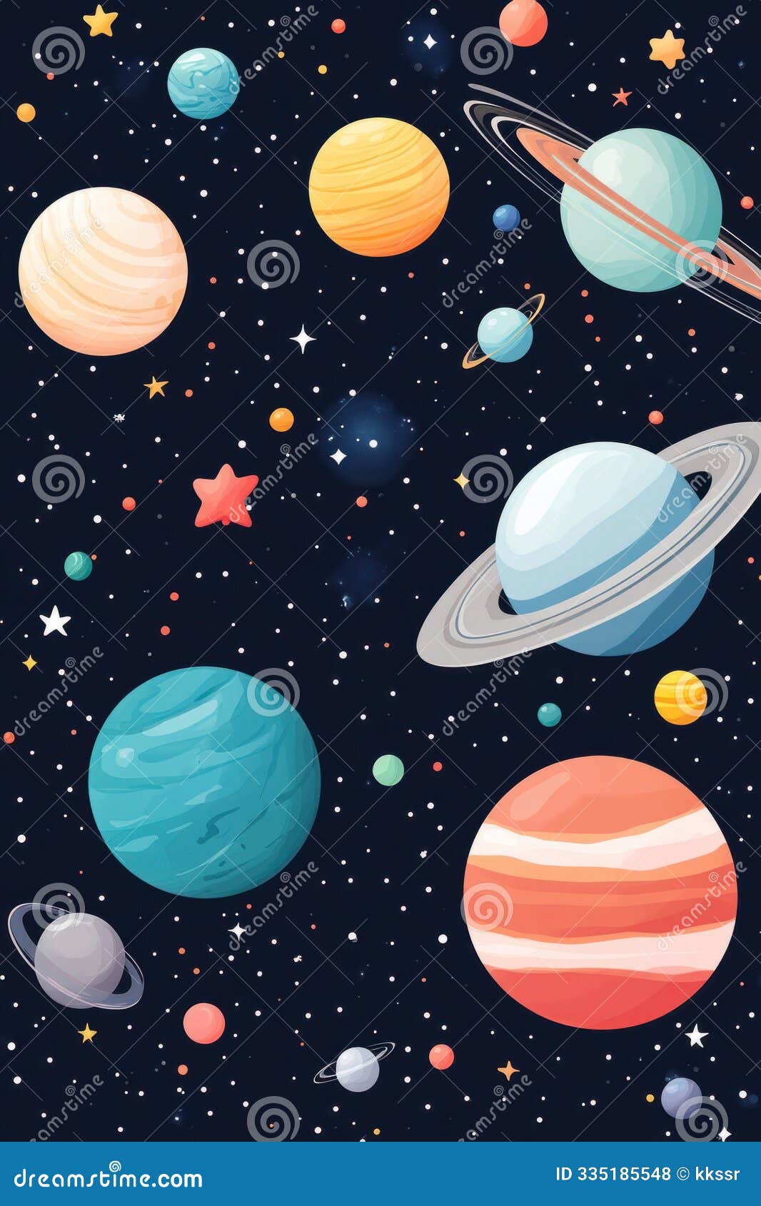 Planet Solar System, Simple and Colorful 2D Illustration of the Solar ...