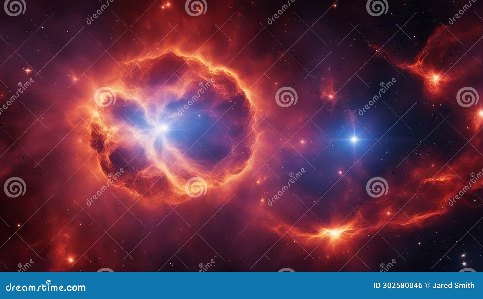 Planet in Space a Cosmic Firey Scenery of a Nebula, with a Contrast of ...