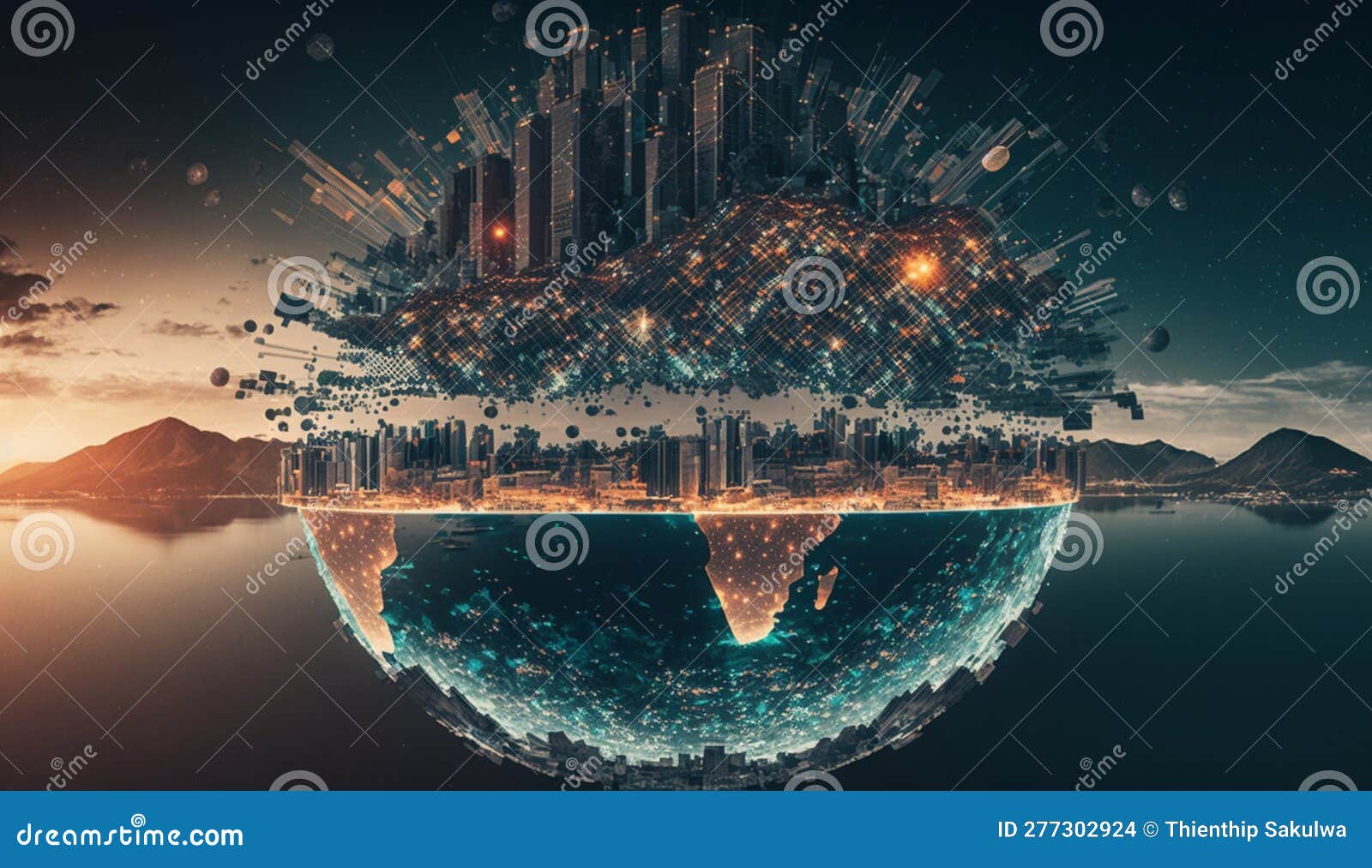 Planet in Space, the Earth in Galaxy, Digital Technology Concept by ...