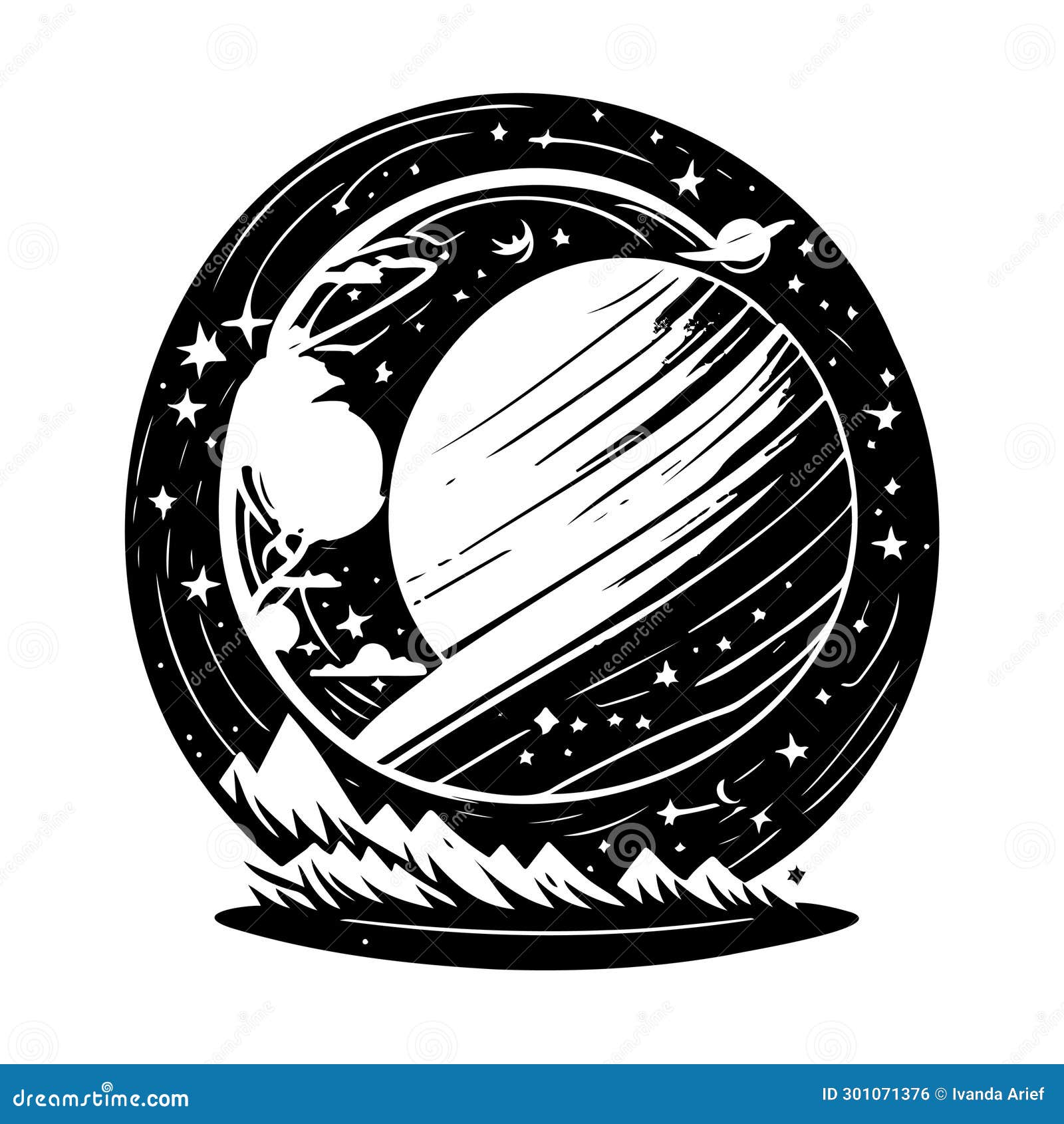 Planet Space Icon Hand Draw Black Colour Space Logo Symbol Perfect ...
