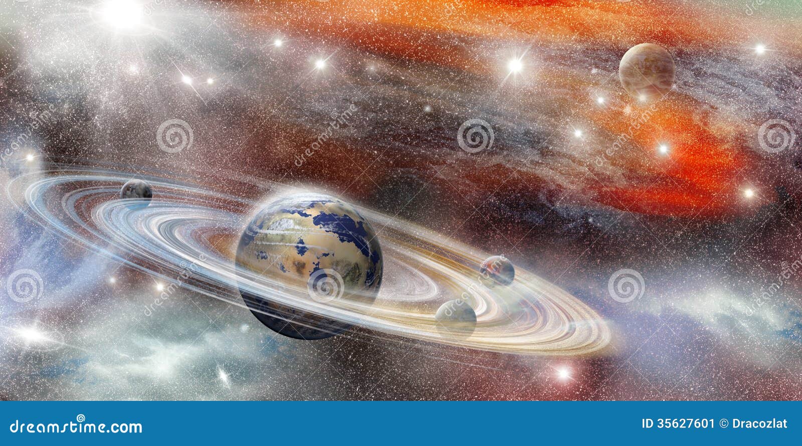 Planet in Space with Numerous Ring System Stock Illustration ...