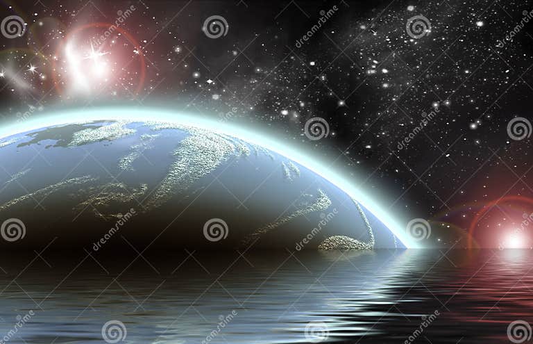Planet in SpacePlanet in Space Reflected in Water Stock Illustration ...