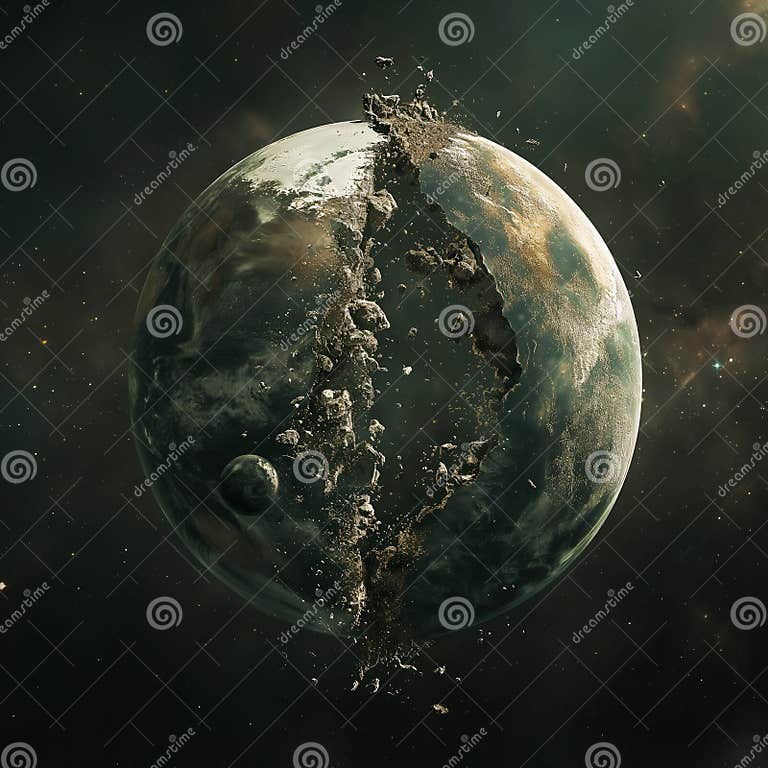 A Planet Split in Two Halfs Planets Floating Far Apart in Space Stock ...