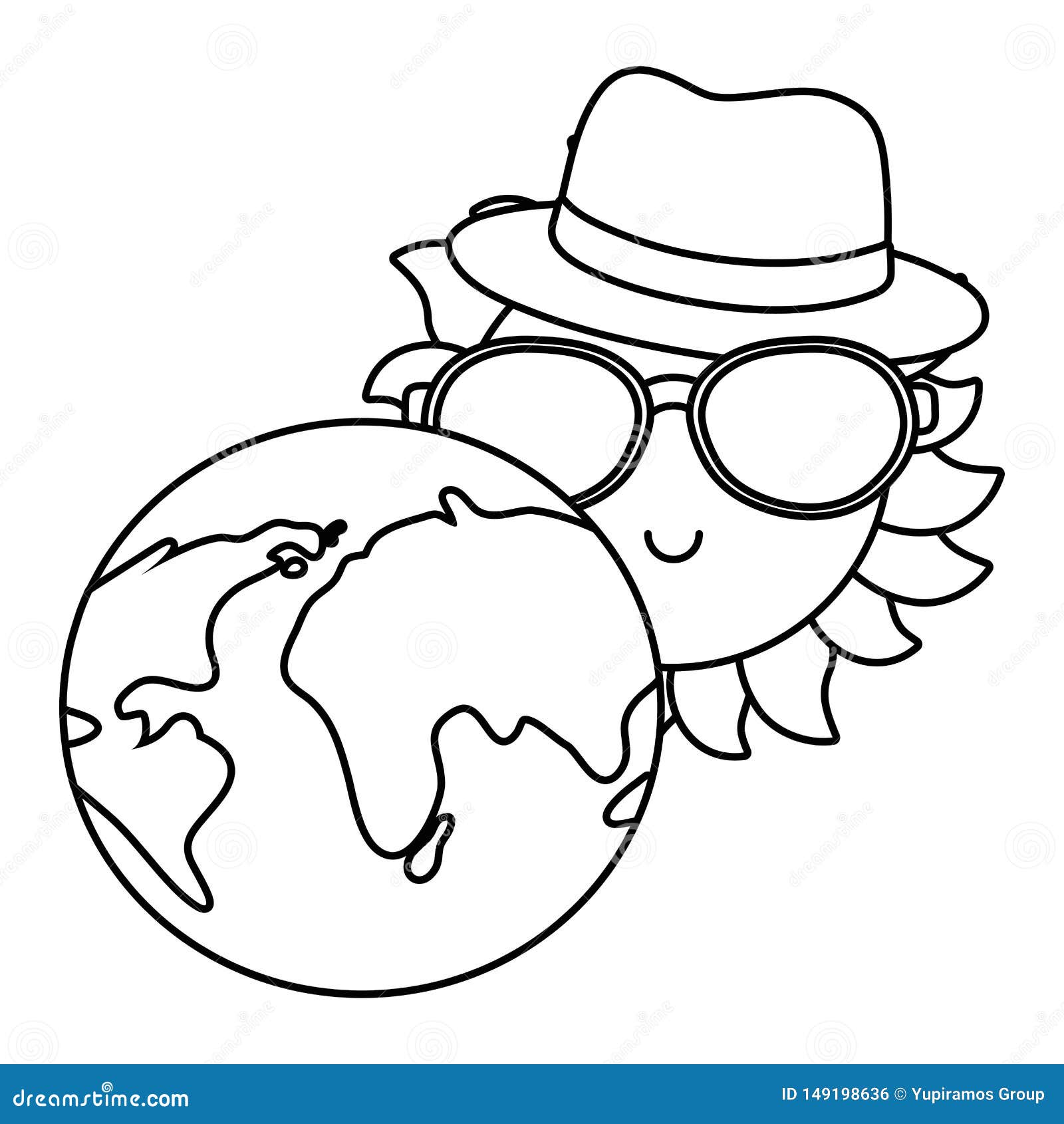 Planet and Sun Cartoon in Black and White Stock Vector - Illustration ...