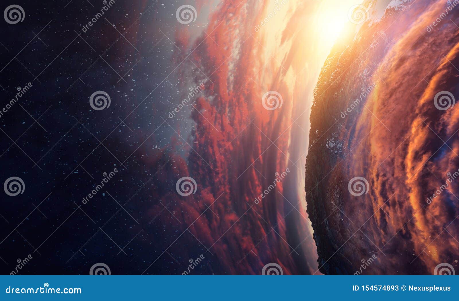 Planet with Sunrise Background Stock Illustration - Illustration of ...