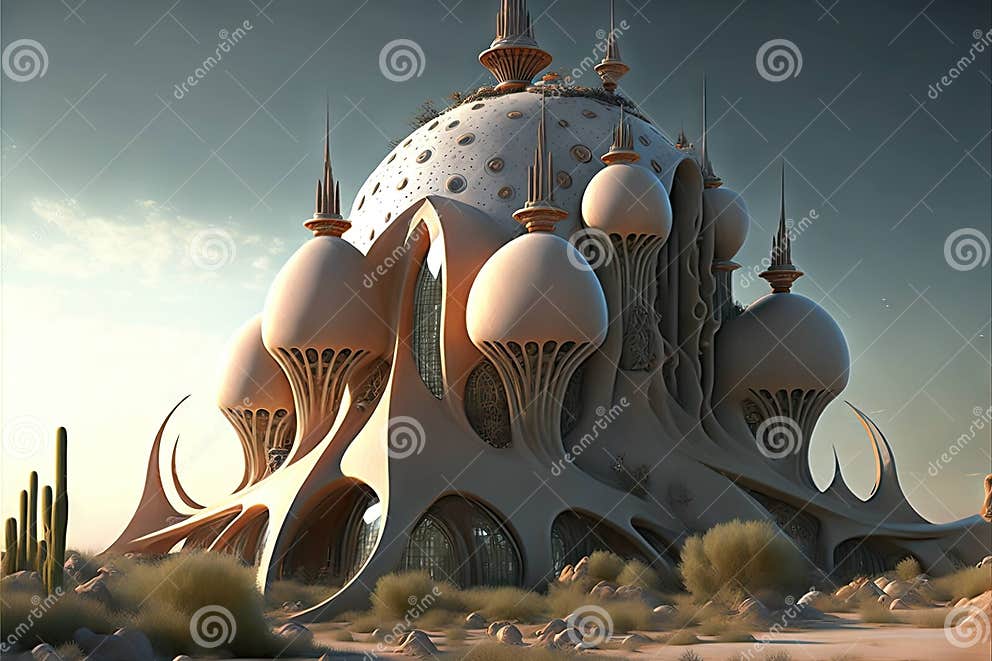Planet Surface with Alien Town Stock Illustration - Illustration of ...