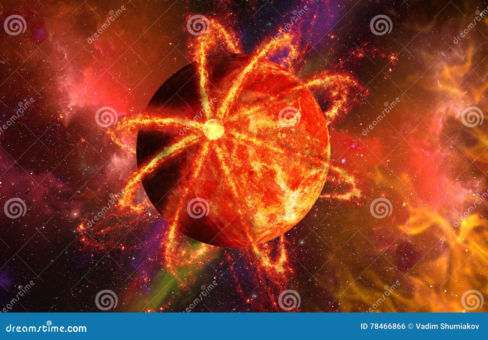 Planet Surrounded by a Ring of Fire, in the Heart of the Space Stock ...